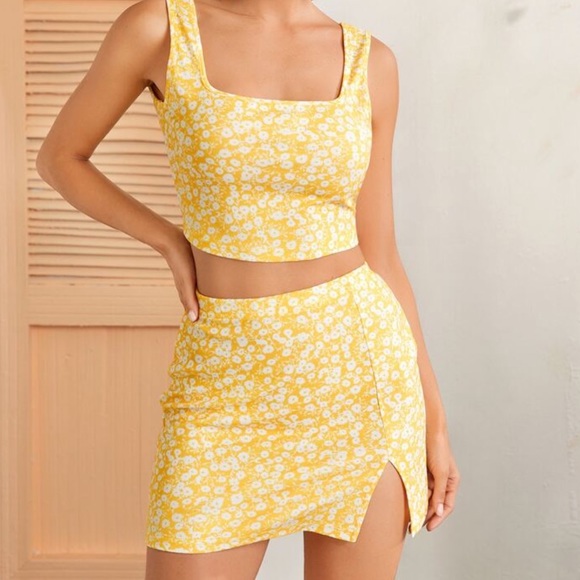 Other | Floral Crop Top Slip Hem Skirt Set | Poshmark